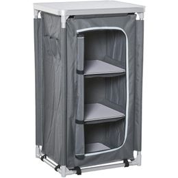 Campingschrank faltbar Küchenbox tragbar mit Arbeitsplatte Tragetasche 3 Ablagen 600D Oxford Stoff Grau 60 x 50 x 104,5 cm - Grau - Outsunny