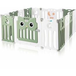 BABY VIVO - Laufgitter aus Kunststoff Faltbar 14 Elemente - Eule in Grün