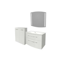 Fackelmann - b.style Badmöbel Set mit Waschbecken mit Unterschrank 80 cm breit – mit LED-Spiegel und Doppel-Midischrank – Badezimmermöbel hängend in