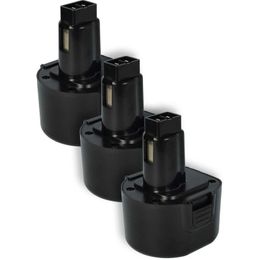 3x Akku kompatibel mit Black & Decker FS96, CD9602K, CD961, FS432, CD9602, CD9602SB, CD960K Elektrowerkzeug (1500 mAh, NiMH, 9,6 v) - vhbw