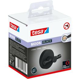 Tesa Moon black Bademantelhaken, matt schwarz - für Bäder im Industrial Style und moderne Badezimmer - bohrfrei, inkl. Klebelösung - 50 mm x 65 mm x 53 mm