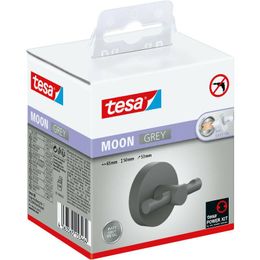 Tesa Moon grey Bademantelhaken, matt grau - für Bäder im Industrial Style und moderne Badezimmer - bohrfrei, inkl. Klebelösung - 50 mm x 65 mm x 53 mm