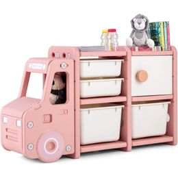 Costway Spielzeugregal, 2 Ebenen Kinderregal mit Schrank und Aufbewahrungsboxen, Bücherregal für Kinder, Kinderzimmer Regal für Spielzeug Aufbewahrung, 110 x
