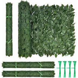 Costway Künstliches Pflanzenwand, 300 x 100 cm künstliche Hecke, Efeublaettern Sichtschutz Heckenpflanze Windschutz für Garten Dekor, Zaun mit 24