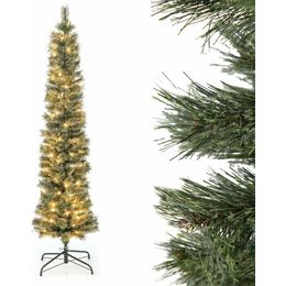 Costway - 180cm künstlicher Weihnachtsbaum Bleistift, Tannenbaum mit Beleuchtung, LEDs in Warmweiß, schlanker Christbaum für Weihnachten, Kunstbaum