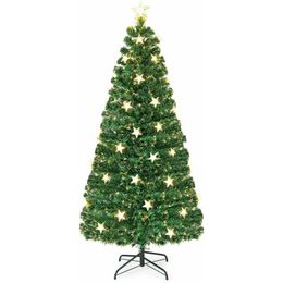 Costway - 180 cm Künstlicher Weihnachtsbaum mit Beleuchtung, Tannenbaum mit 8 Beleuchtungsmodi, 30 warmweißen Sternenlichtern und Glasfaser,