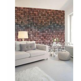 K&L WALL ART K&l Wall Art - Große Vliestapete xxl Tapete 5 x 2,7m Fototapete 3D Mosaik Kacheln - schwarz orange grau rot violett rosa