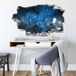 K&L WALL ART 3D Wandtattoo Wohnzimmer Nachthimmel Sterne Weltraum Wandsticker Galaxie Mauerdurchbruch selbstklebend 40x24cm - blau