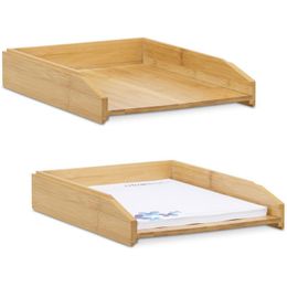 Relaxdays - Briefablage 2er Set, aus Bambus, din A4 Größe, stapelbare Dokumentenablage, für Schreibtisch und Büro, natur