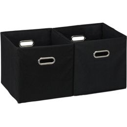 Relaxdays 2 x Aufbewahrungsbox, Regalkorb ohne Deckel, Faltkiste mit Griff, Regalbox faltbar, Stoffbox quadratisch, 30 cm, schwarz
