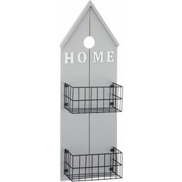 Spetebo - Hängeregal Home mit 2 Ablagen in Hausform - Holz Metall Regal zum Hängen mit Ablagekörben