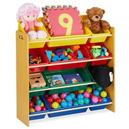 Relaxdays Kinderregal, mit 12 Aufbewahrungsboxen, Spielzeugregal für Jungen & Mädchen, HBT: 87,5 x 86 x 31 cm, bunt