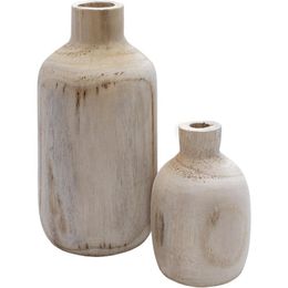 Spetebo Holz Blumenvase 2er Set mit bauchiger Form - je 1x 18 cm und 28 cm - Flasche Holzvase naturbelassen - Tischdeko Fensterdeko für Kunstpflanzen und