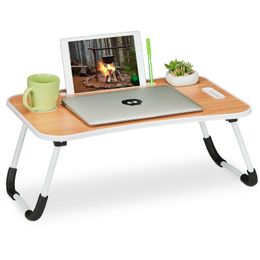 Relaxdays - Laptoptisch für Bett & Couch, h x b x t: 26 x 63 x 40 cm, klappbarer Betttisch, Notebooktisch, hellbraun/weiß