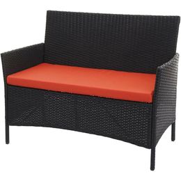 HHG Poly-Rattan Gartenbank Hamar, Sitzbank Bank schwarz, Kissen terracotta - black