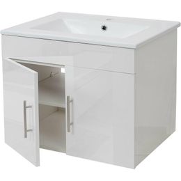 Neuwertig] Waschbecken + Unterschrank HHG 235, Waschbecken Waschtisch, MVG-zertifiziert, hochglanz 60cm weiß - white