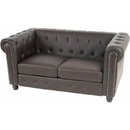 HHG Luxus 2er Sofa Loungesofa Couch Chesterfield Edinburgh Kunstleder 160cm runde Füße, braun - brown
