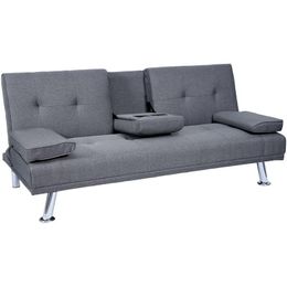 HHG - 3er-Sofa 179, Couch Schlafsofa Gästebett, Tassenhalter verstellbar 97x166cm Textil, dunkelgrau - grey