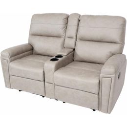 2er Kinosessel HHG 371, Relaxsessel Fernsehsessel Sofa, Nosagfederung Getränkehalter Fach Stoff/Textil hellgrau - grey