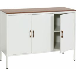 [NEUWERTIG] Kommode HHG-930, Sideboard Schrank Anrichte, 3 Türen Metall 90x120x40cm, Melamin beschichtet weiß - white