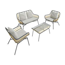 Firber - Gartenmöbel-Set 4-teilig in Schwarz/Beige mit Tisch, Sofa und zwei Stühlen - Selsey