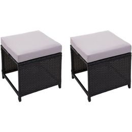 Neuwertig] 2er-Set Poly-Rattan Hocker HHG 874, Gartenhocker Sitzhocker, Gastronomie schwarz, Kissen hellgrau - black