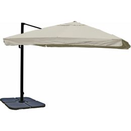 Gastronomie-Ampelschirm HHG 329, Sonnenschirm, 3x4m (Ø5m) Polyester/Alu 26kg Flap, creme-grau mit Ständer - beige