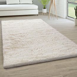 Hochflor Teppich Wohnzimmer Fellteppich Kunstfell Shaggy Flauschig Einfarbig 60x100 cm, Ivory (Creme) - Paco Home