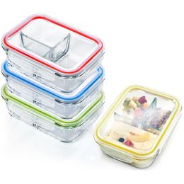 Klarstein - Lunchboxen mit Unterteilung 4er-Set Inhalt: je 1040 ml je 3 Fächer auslaufsicher - Klarglas