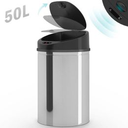 Jago Mülleimer mit Sensor - 50 Liter, Wasserdicht, mit Klemmring, aus Edelstahl, für Küche, Bad, Büro, Handfrei, Silber - Sensor-Mülleimer, Abfalleimer,