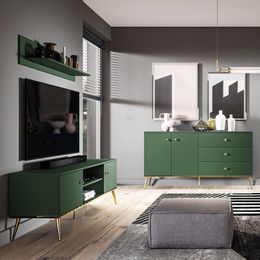 Lomadox Wohnzimmermöbel grün FASANO-131, modern, 3-teilig mit TV-Lowboard - grün