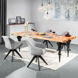 Lomadox Esszimmer Tischgruppe mit 240 cm Massivholz Esstisch TARRAS-123 inkl. 4 Stühle in grau - grau
