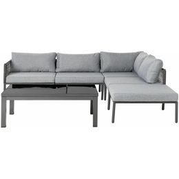 Beliani - Lounge Set Schwarz Aluminium inkl. Auflagen Grau Polyester 6-Sitzer mit hochklappbarem Couchtisch Terrasse Outdoor Modern