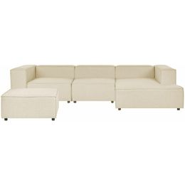 Beliani Ecksofa mit Ottomane Beige Leinen L-förmig 3-Sitzer Modulsofa Linksseitig Wohnzimmermöbel Modern Wohnzimmer Salon Wohnecke Sitzecke