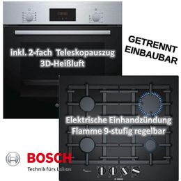 Herdset Bosch Backofen mit Bosch Gas-Kochfeld schwarzes Hartglas autark 60cm neu
