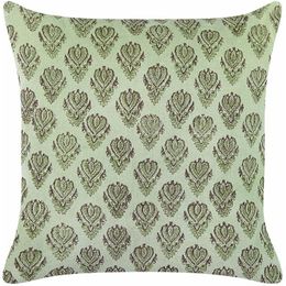 Beliani Dekokissen Grün Samtstoff florales Motiv quadratisch 45 x 45 cm mit Füllung Wohnaccessoires für Sofa Sessel Bett Wohnzimmer Schlafzimmer - Grün