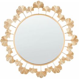 Beliani - Wandspiegel Gold Glas und Metall ⌀ 60 cm Rund mit Dünnem Rahmen Ginkgo Design Modern Glamourös Wohnaccessoire Wohnzimmer Schlafzimmer Deko