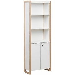 Beliani - Regal Weiß / Helles Holz mit 5 Fächern 2 Türen Bücherregal Aktenschrank Büroschrank für Homeoffice Büro Wohnzimmer - Weiß