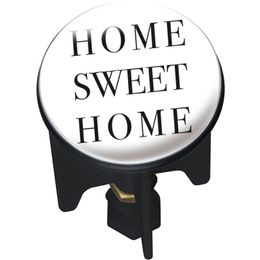 Waschbeckenstöpsel Pluggy® Home sweet Home, für alle handelsüblichen Abflüsse, Schwarz, Kunststoff mehrfarbig , Messing chrom - schwarz - Wenko