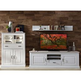 Lomadox Landhaus tv Wohnwand inkl. LED-Beleuchtung LEER-55 in Pinie weiß mit Abs. taupe, b/h/t ca. 314/180/52cm - grau