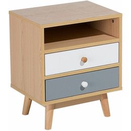 Beliani - Nachttisch Heller Holzfarbton Weiß Grau Spanplatte mdf Platte Gummibaumholz Kiefernholz 47x40x30 cm Modern 2 Schubladen 1 Fach Schlafzimmer