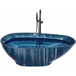 Beliani Badewanne Marineblau 170 x 80 cm Marmor Optik Freistehend aus Sanitäracryl Walnussform Badezimmerzubehör Elegantes Modernes Design