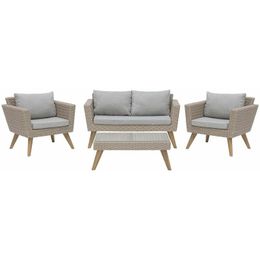 Beliani Gartenmöbel Set Braun und Grau Rattan Sicherheitsglas Textil inkl. Kissen 4-Sitzer Terrasse Outdoor Modern