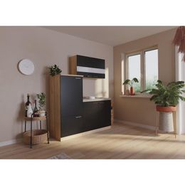 Küche Miniküche Single Eiche Schwarz Kühlschrank Luis 160 cm respekta
