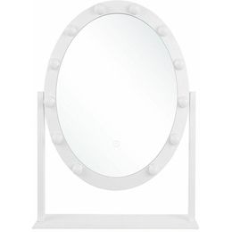Beliani - Badspiegel Weiß 50 x 60 cm Eisen mit led Beleuchtung Oval Glamour Modern - Weiß