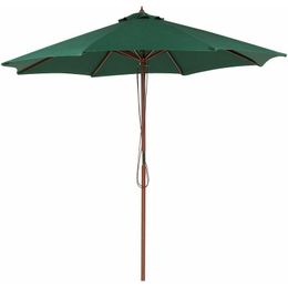 Beliani - Sonnenschirm Grün Polyester Birkenholz ⌀ 270 cm Winddach Garten Terrasse Balkon - Dunkler Holzfarbton