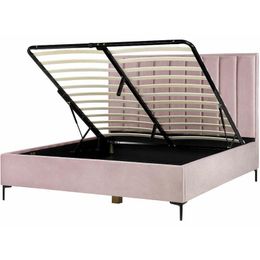 Beliani Polsterbett Samtstoff Rosa 180x200 cm mit Bettkasten hochklappbar für Schlafzimmer Doppelbett Ehebett - Schwarz