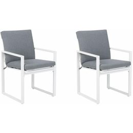 Beliani - Gartenstühle 2er Set Grau Aluminium mit Armlehnen inkl. Auflage Terrasse Balkon Outdoor - Weiß