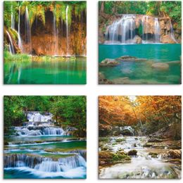 Artland Leinwandbild Schöner Wasserfall im Wald, Gewässer (4 St), 4er Set, verschiedene Größen, grün