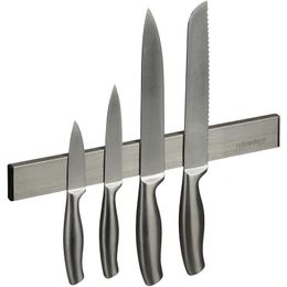 Magnetleiste Edelstahl, selbstklebend, 30 cm lang, Wand Magnetschiene für Messer & Werkzeug, silber/schwarz - Relaxdays